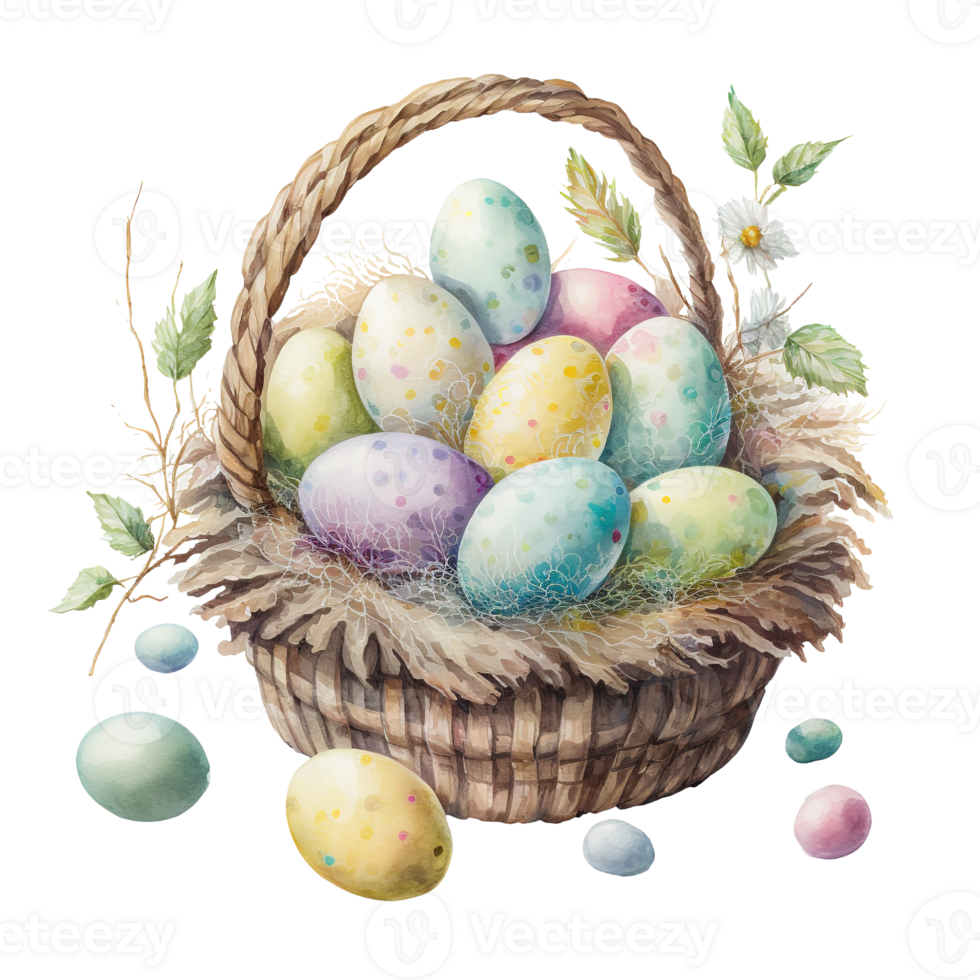 Free Pastel Easter Eggs Basket Watercolor Ai Generative 23399939 Png