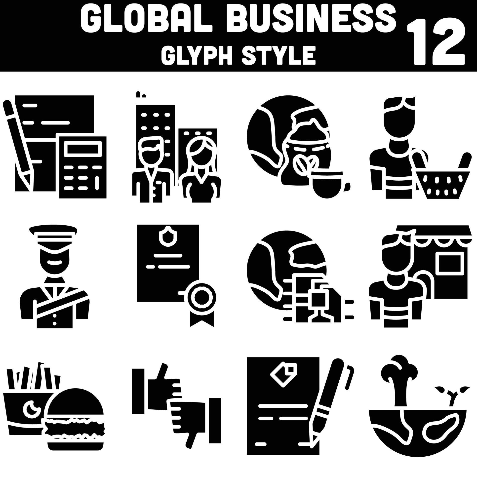 Glyph Style Set of Global Business Icon In Flat Style. 23406505 Vector ...