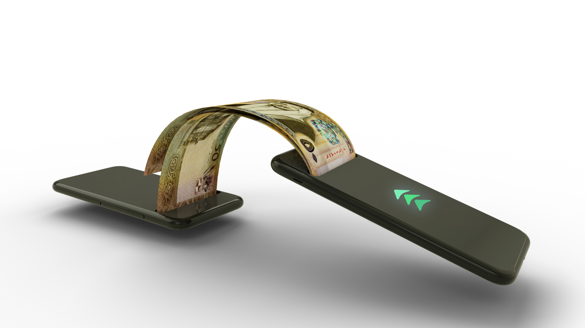 3d Rendering Of Jordanian Dinar Notes Transferring From One Phone To Another Mobile Money