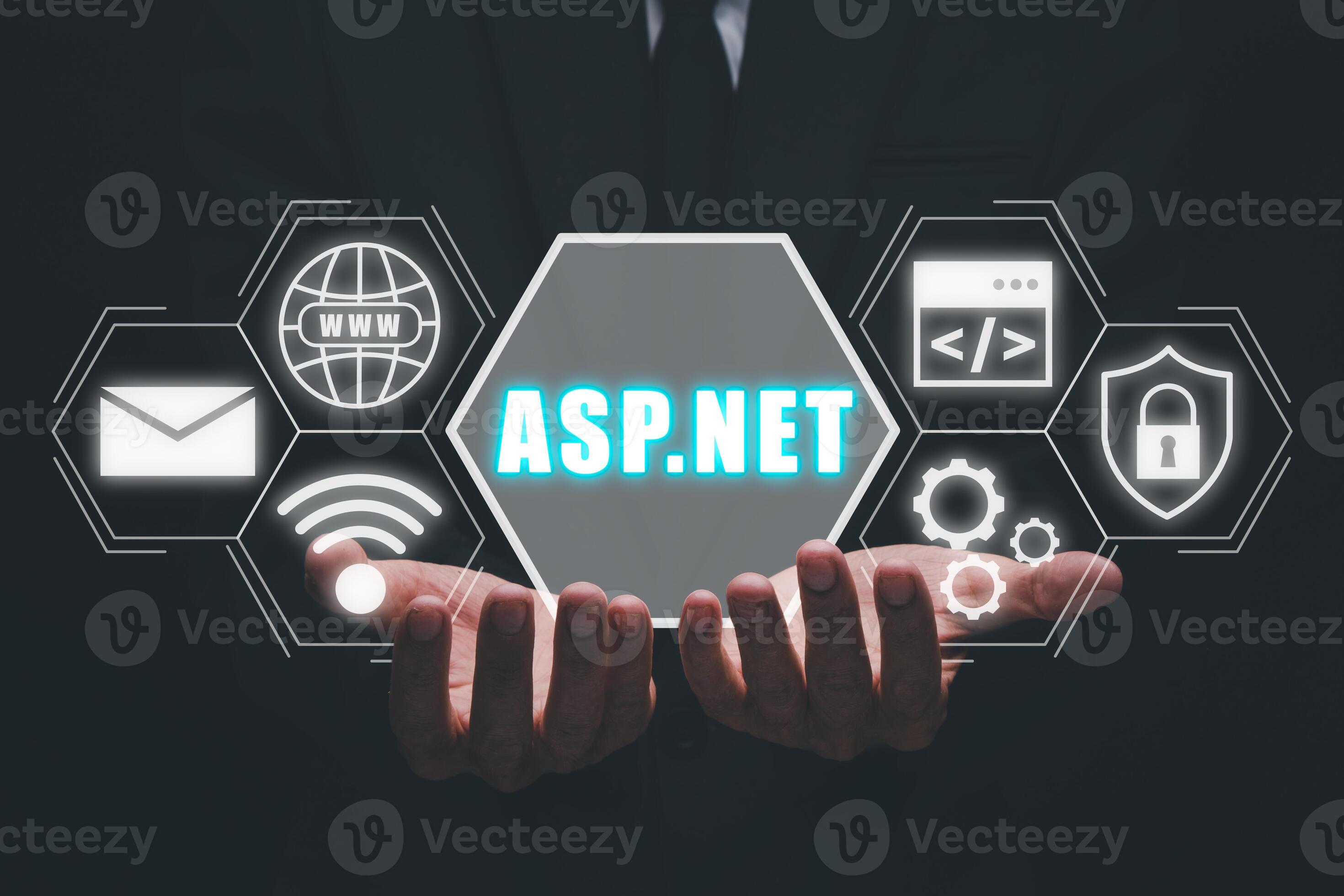 ASP.NET Development programming language concept, Person hand holding ...