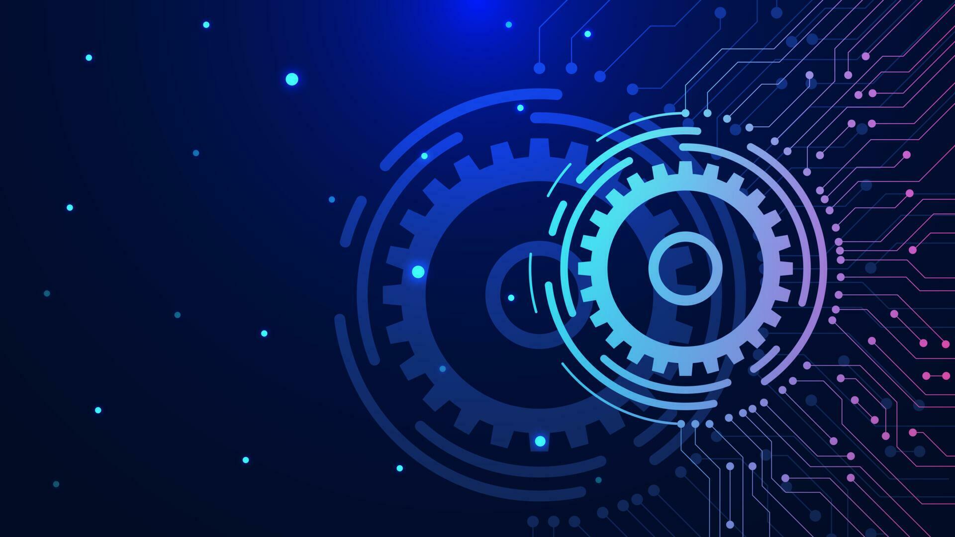 Digital technology and engineering concept with gears and electronic ...