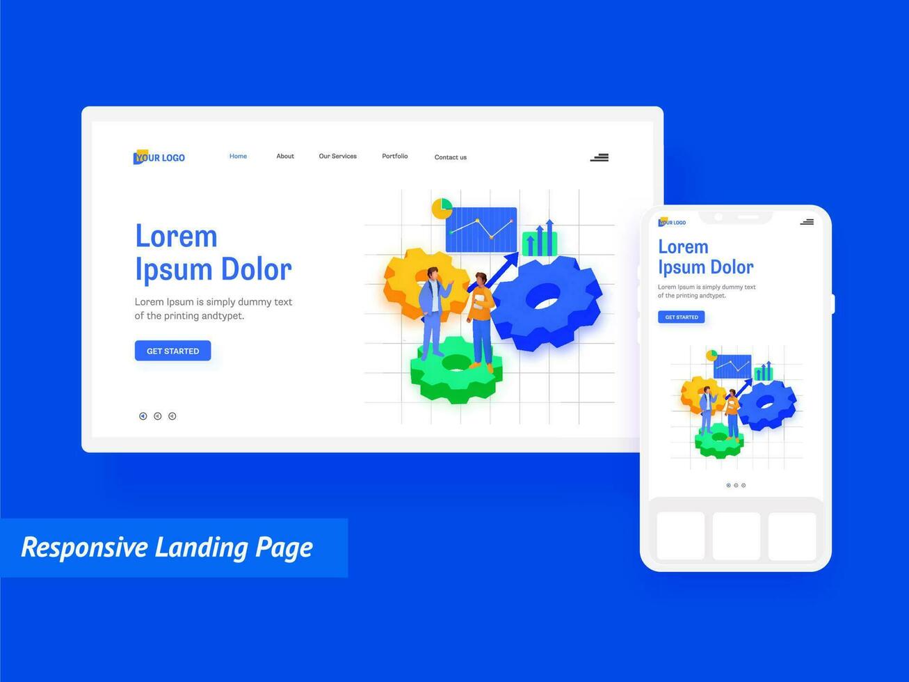 Responsive Landing Page Design With Mobile Online Page For Business Analysis. 23418558 Vector ...