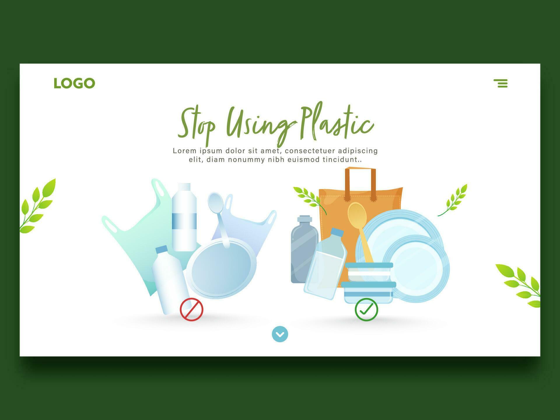 Stop Using Plastic Concept Based Landing Page In White Color On Green ...