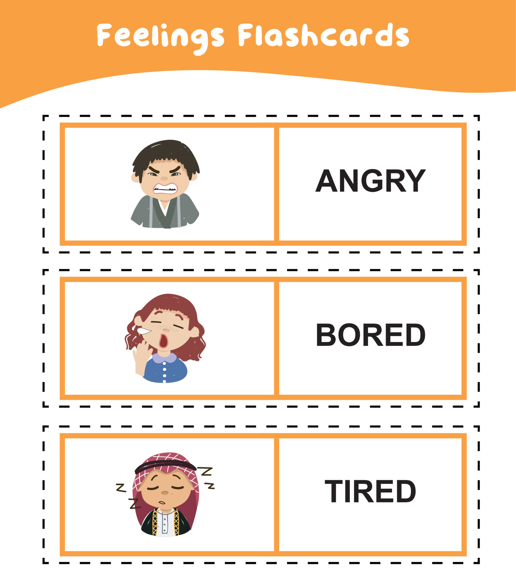 Feeling flashcards set for children to understand about expressing ...