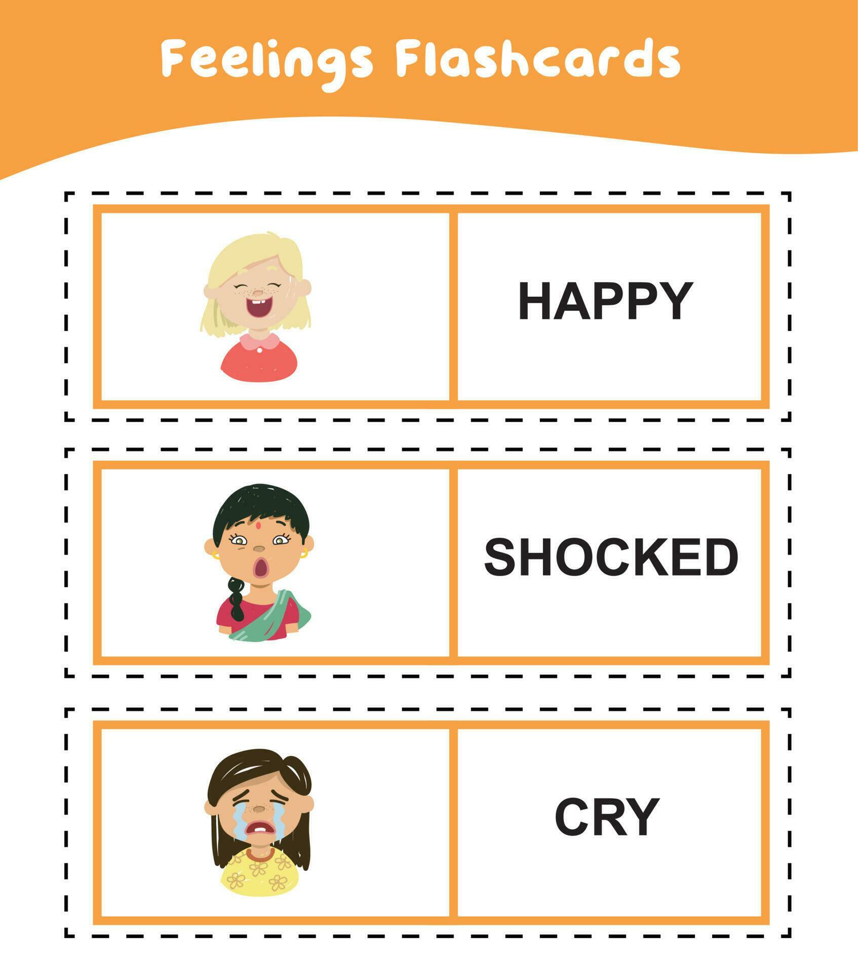 Feeling flashcards set for children to understand about expressing feelings. Emotions flashcard ...