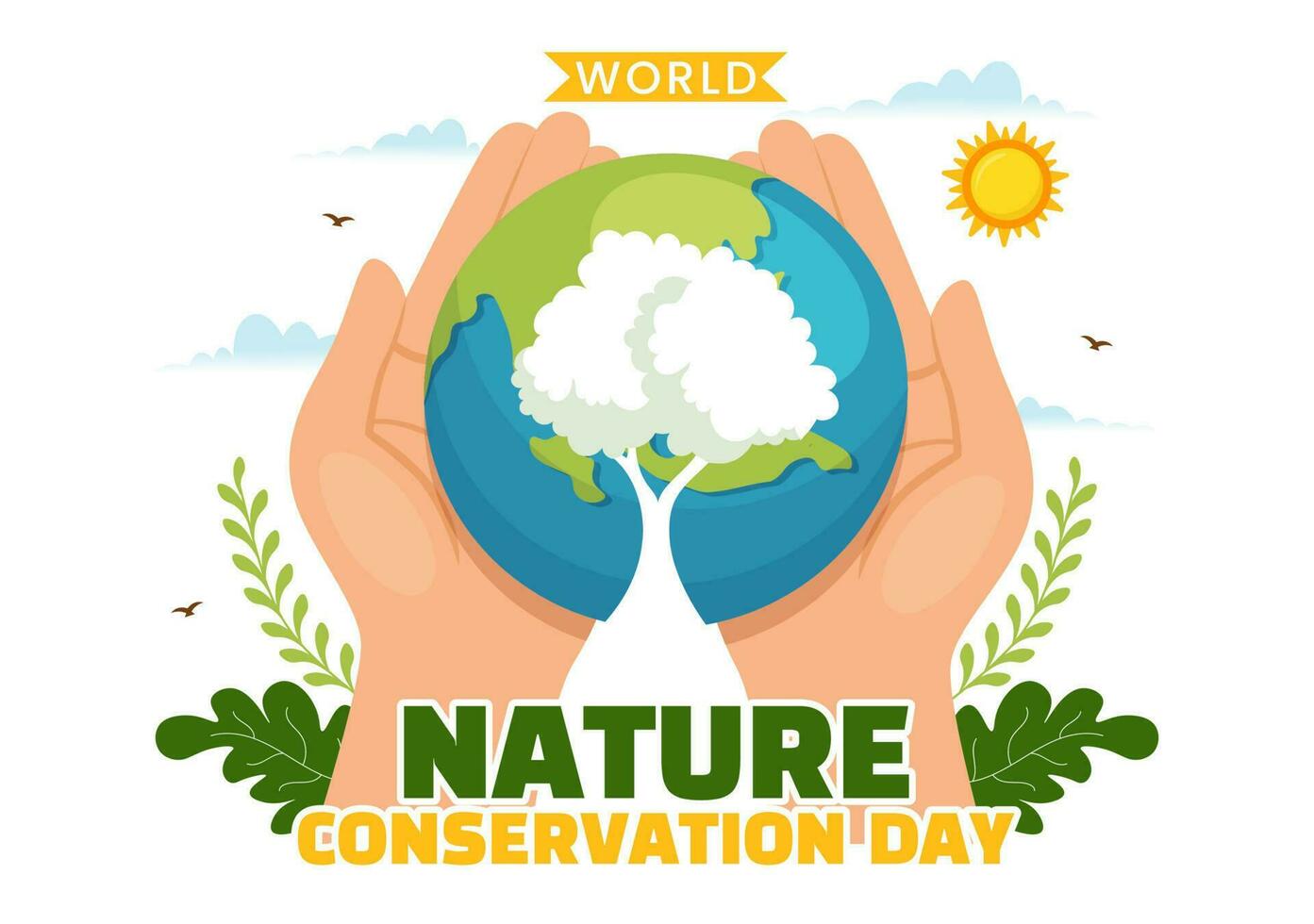World Nature Conservation Day Vector Illustration With World Map Tree