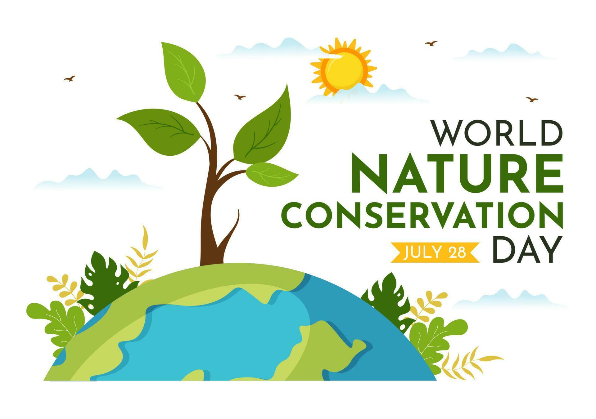 World Nature Conservation Day Vector Illustration with World Map, Tree ...