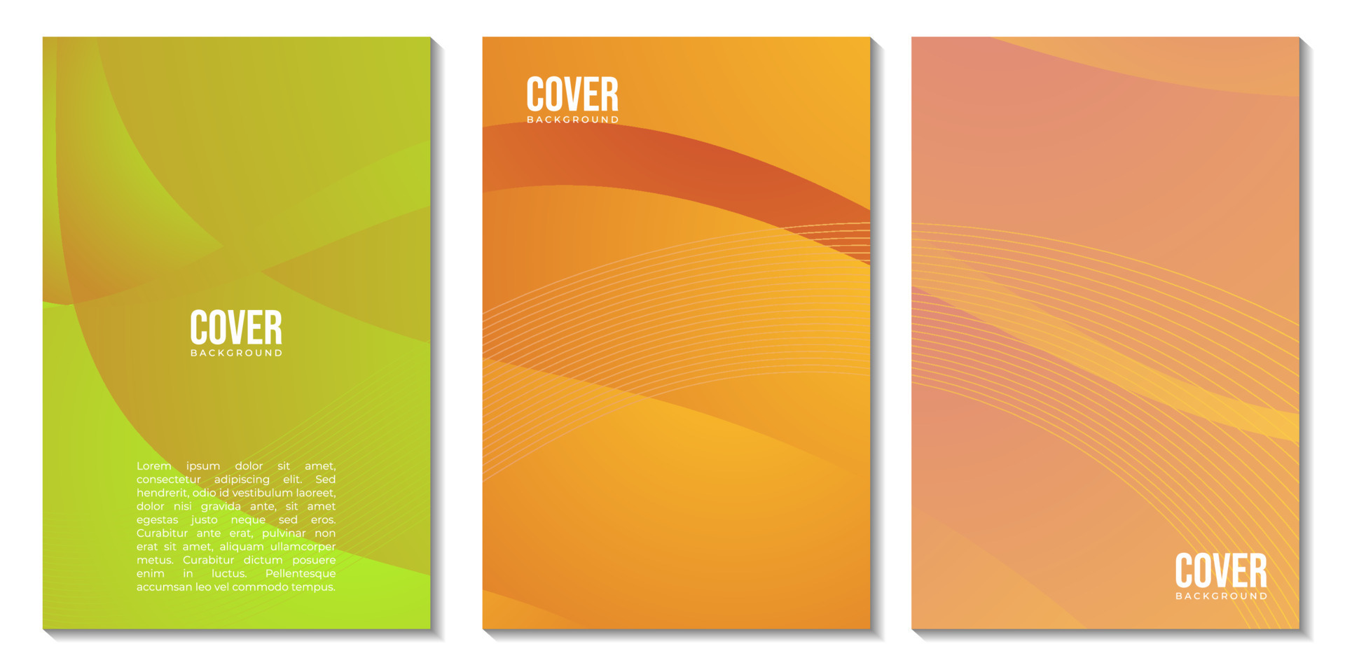 Set Of Covers With Abstract Orange Colorful Wave Gradient Background Vector Illustration