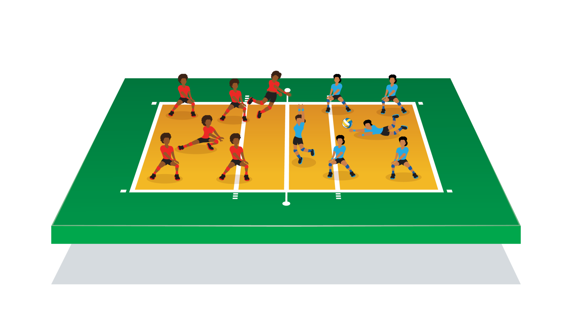 Isometric Illustration For People Playing Volleyball On 3d Volleyball Field 23426315 Png