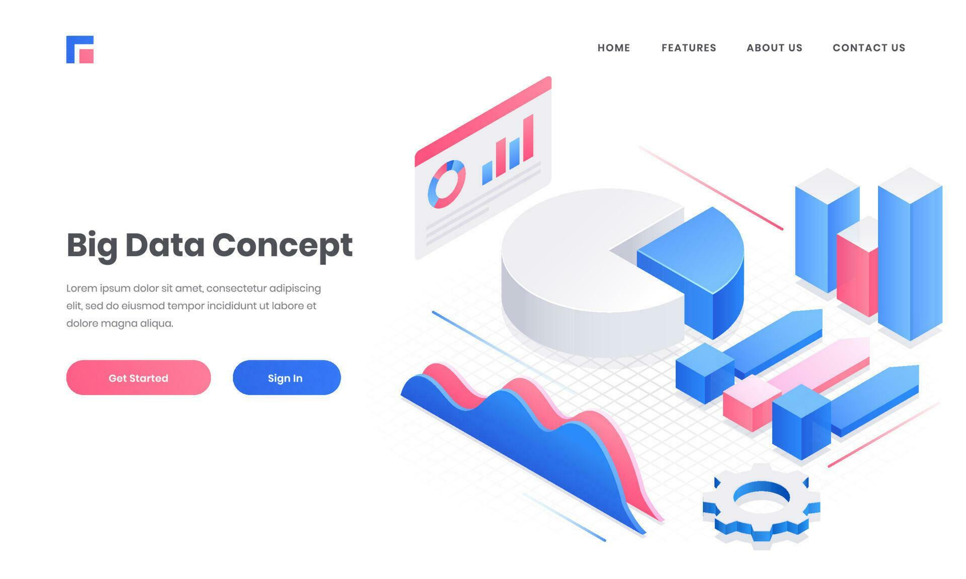 Big Data Concept website poster or landing page design with 3d ...