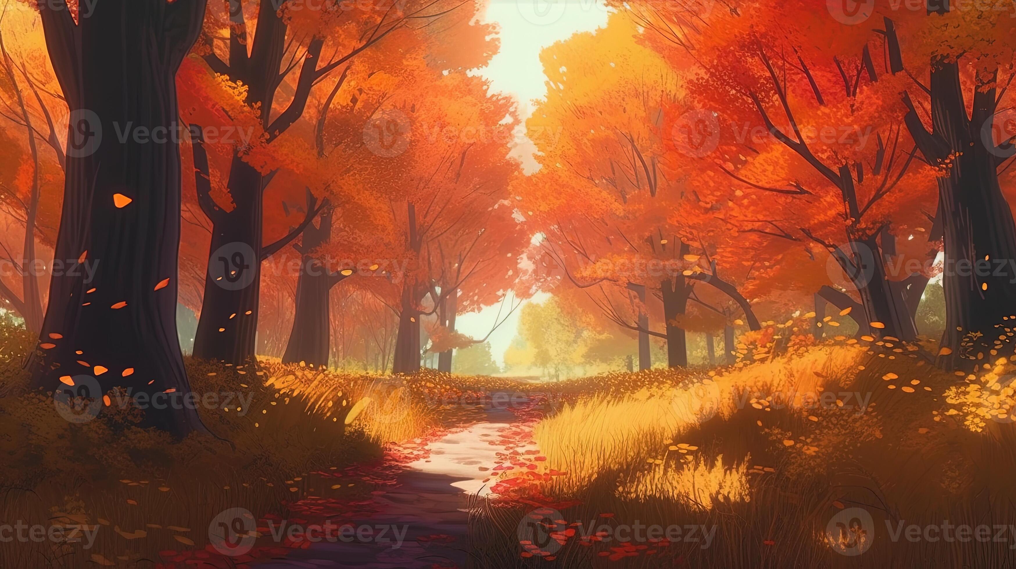 autumn forest, digital art illustration, 23433170 Stock Photo at Vecteezy
