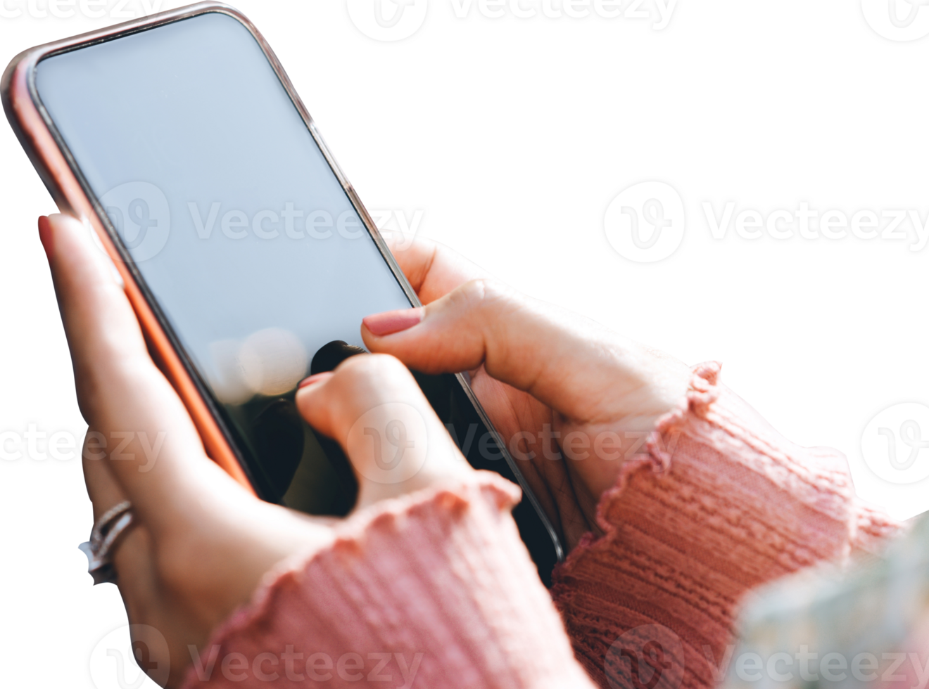 Woman hand typing text with smartphone isolated transparent background 23435416 PNG