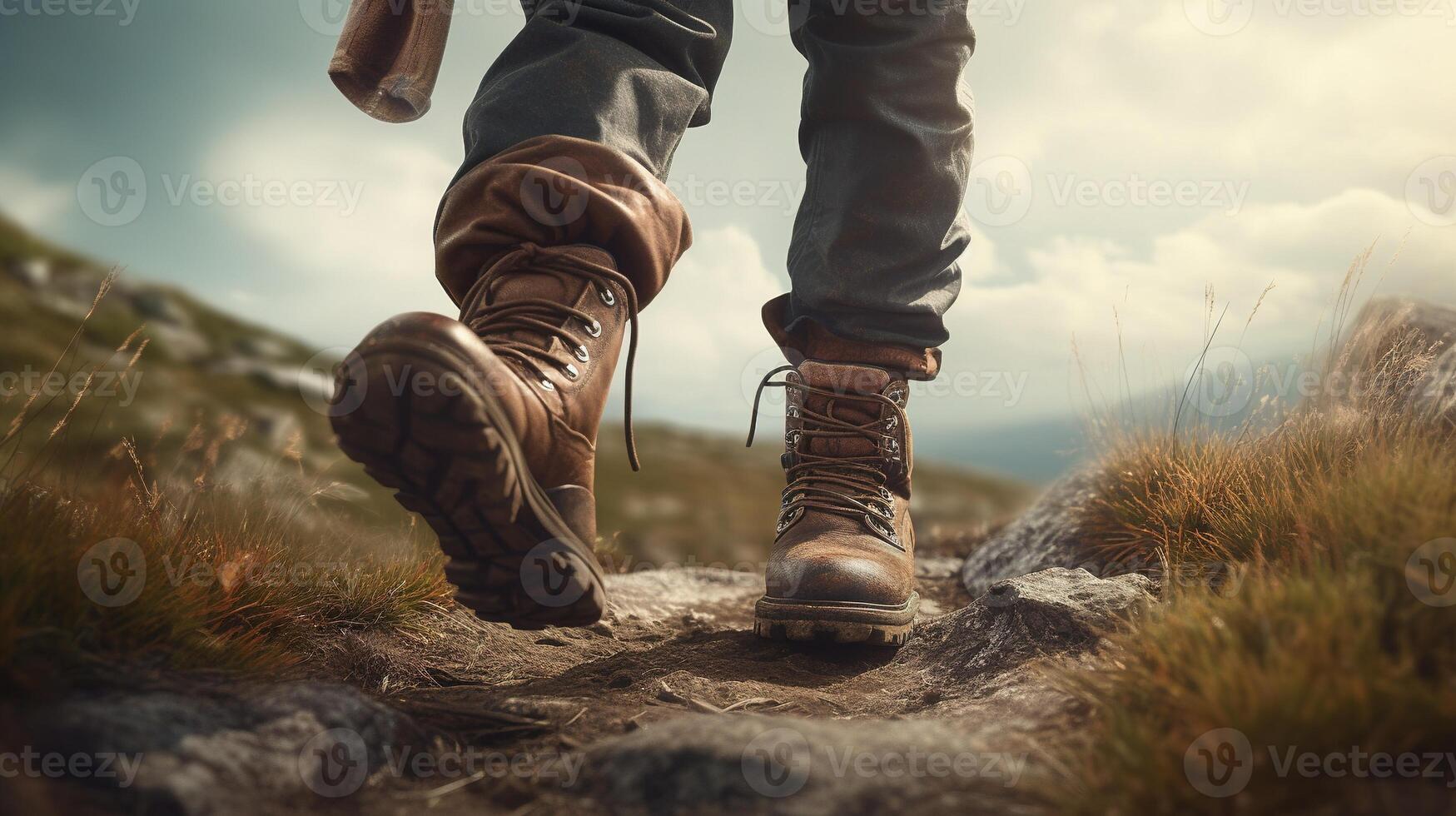 caminante caminando en montaña camino, digital Arte ilustración ...