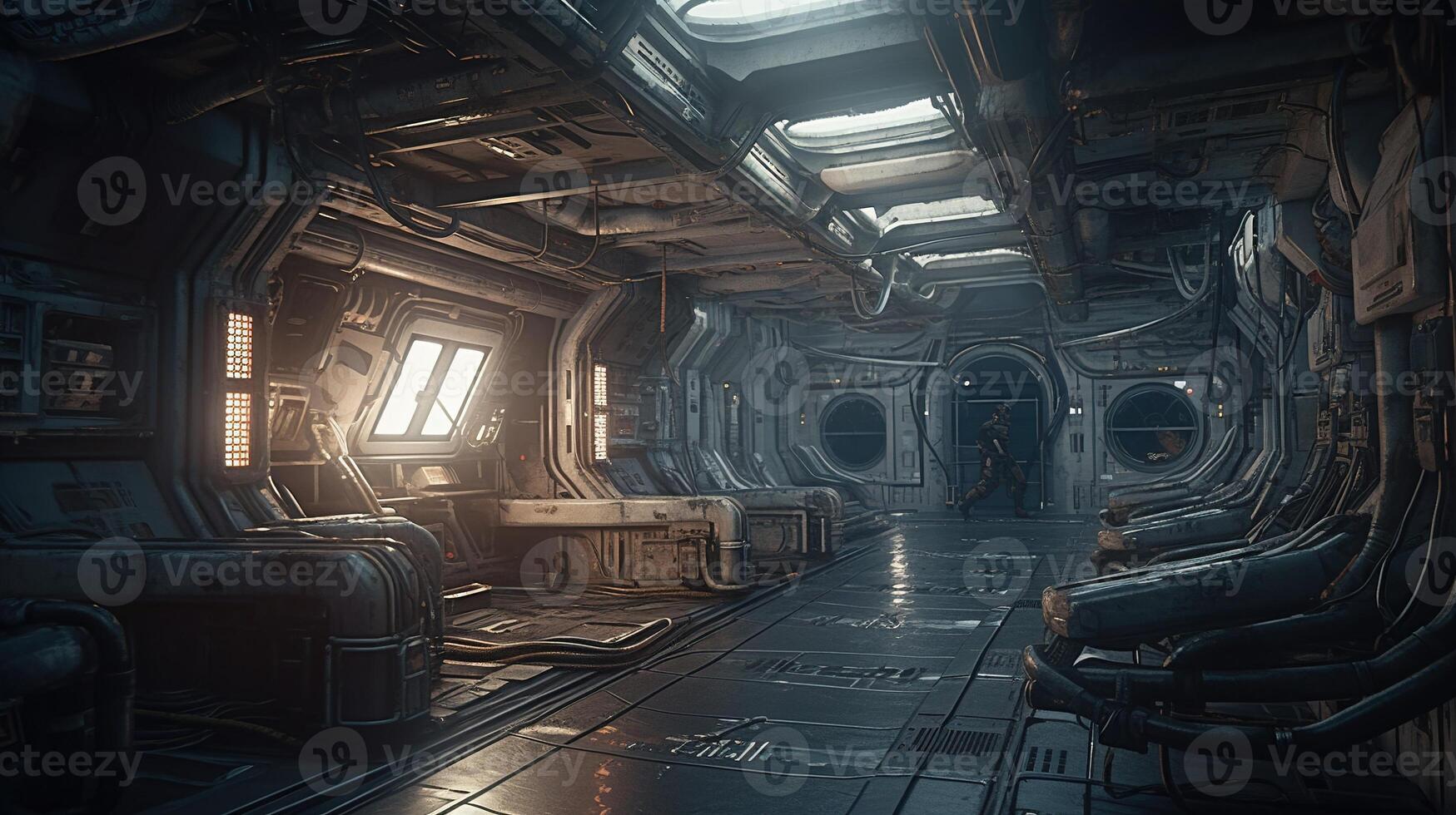 abandoned spaceship station, digital art illustration, 23435663 Stock Photo at Vecteezy