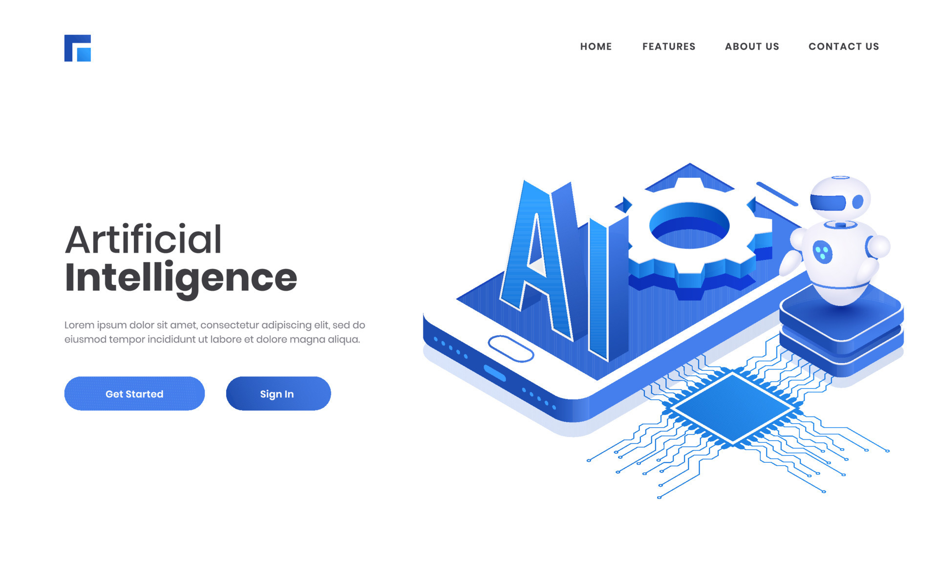 3D AI text on smartphone screen with circuit board and Android robot ...