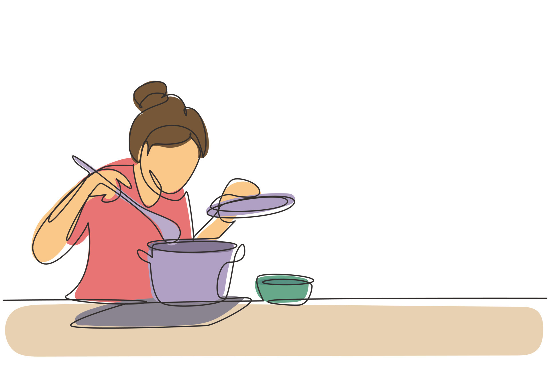 Continuous One Line Drawing Beautiful Housewife Enjoying Smell Of