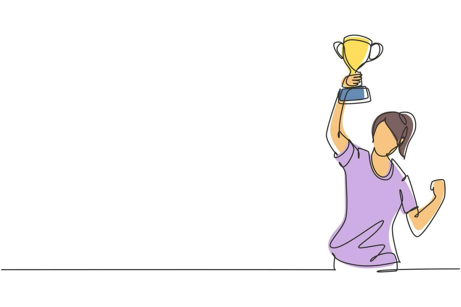 Single continuous line drawing female athlete in sports jersey holding ...