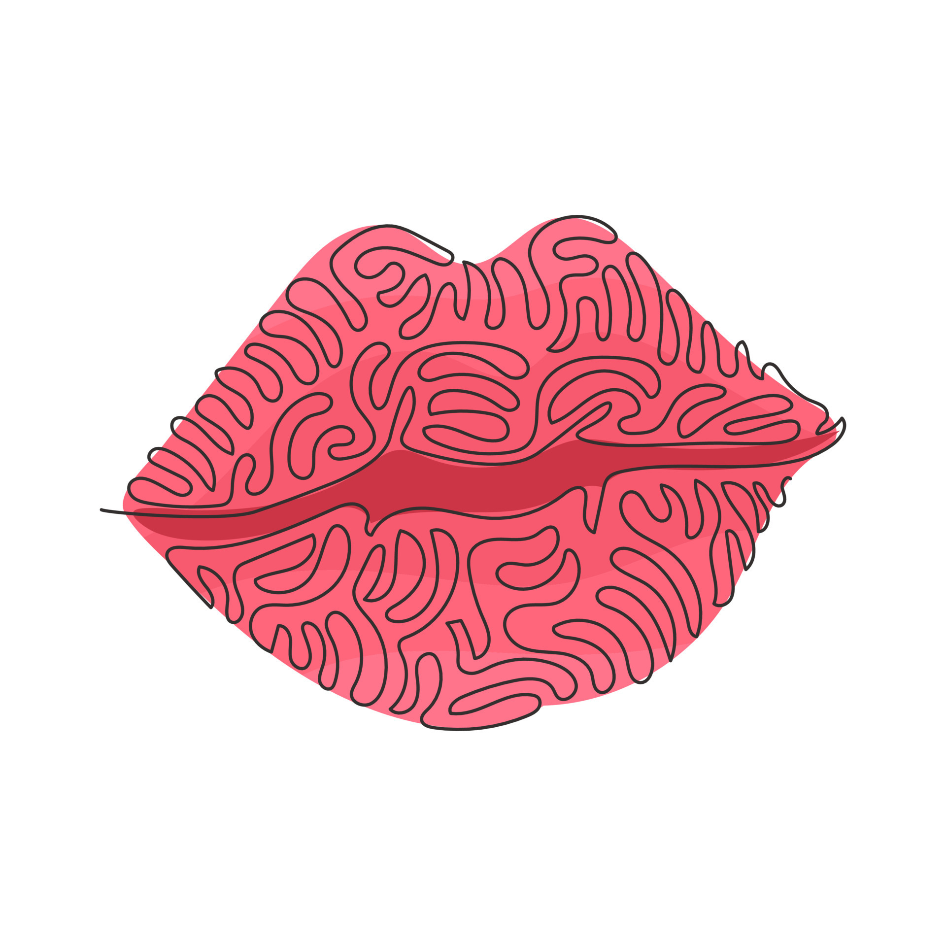 Continuous One Line Drawing Beautiful Red Lips Mark Left After Firm Kiss Is Placed With Bright