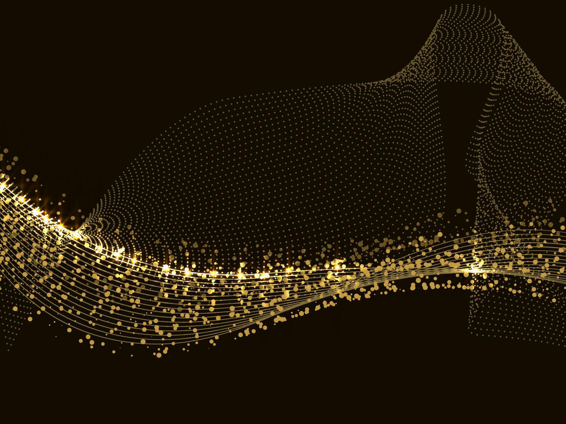 Golden Abstract Waves With Particles On Black Background. 23441047 Vector Art at Vecteezy