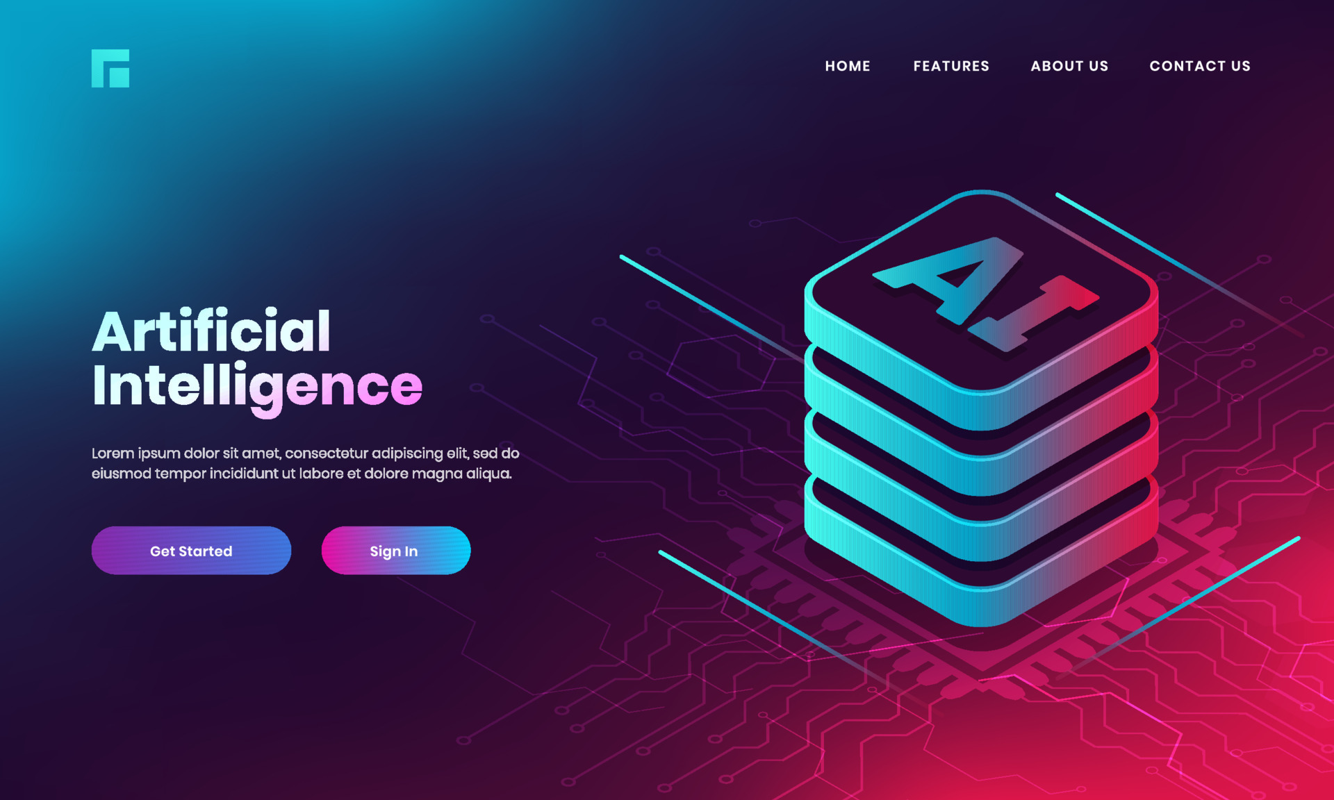 Artificial Intelligence AI concept based landing page design with 3d AI ...