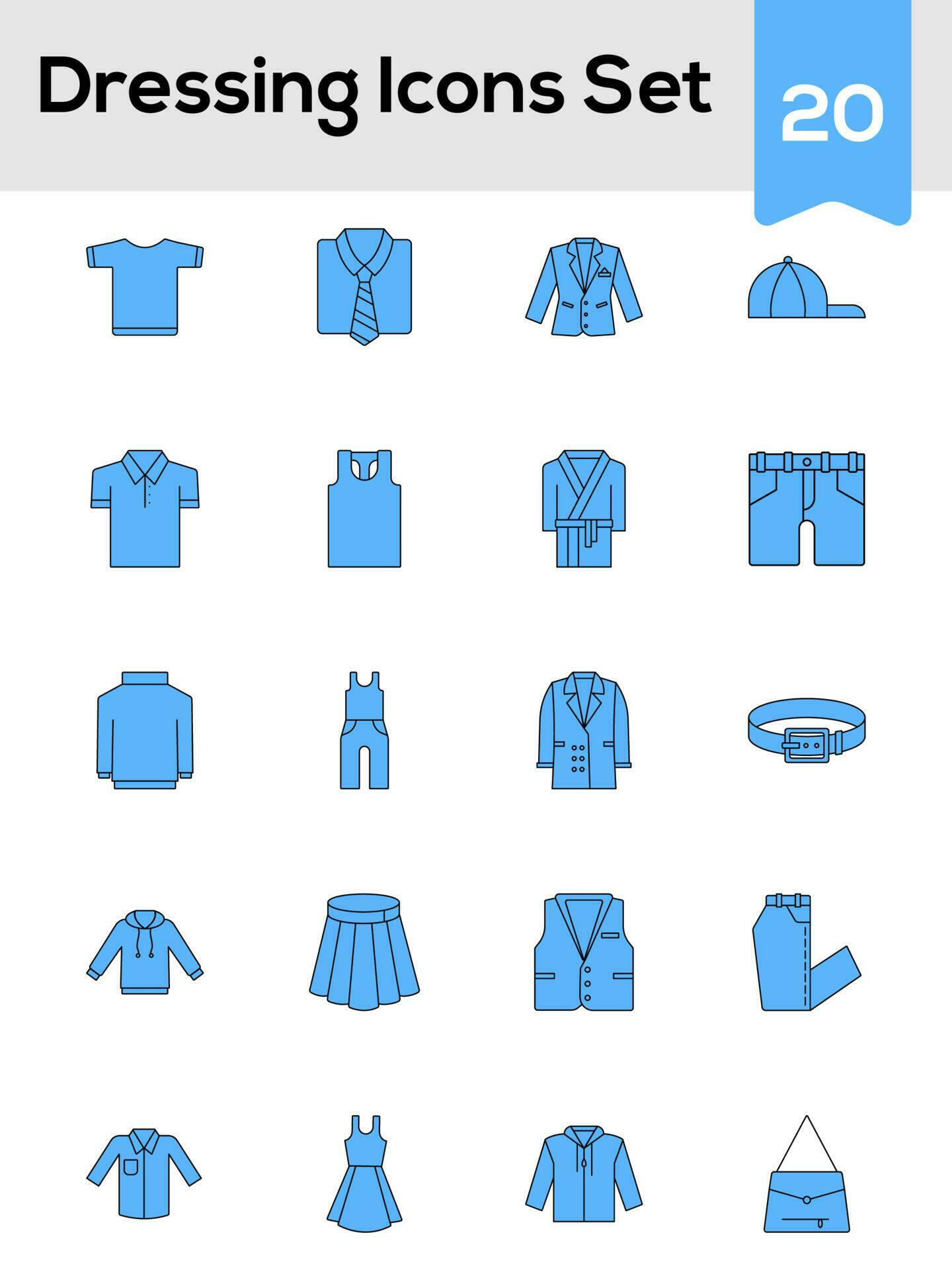 Vector Illustration Of Dressing Icon Set In Blue Color 23445895 Vector Art At Vecteezy