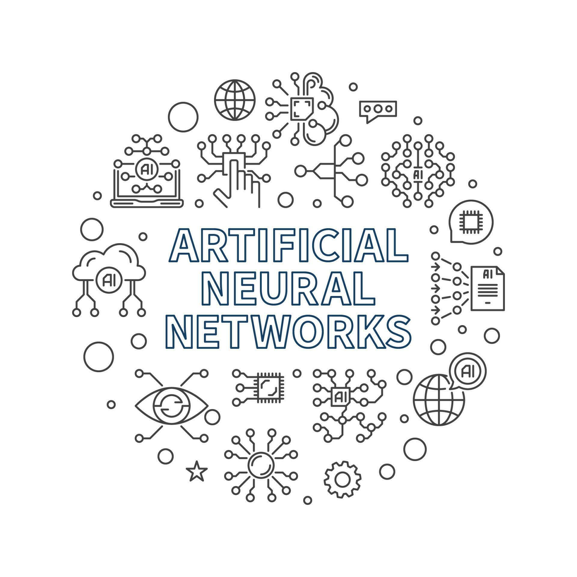 Artificial Neural Networks concept line circle shaped banner. Vector AI Networks illustration ...