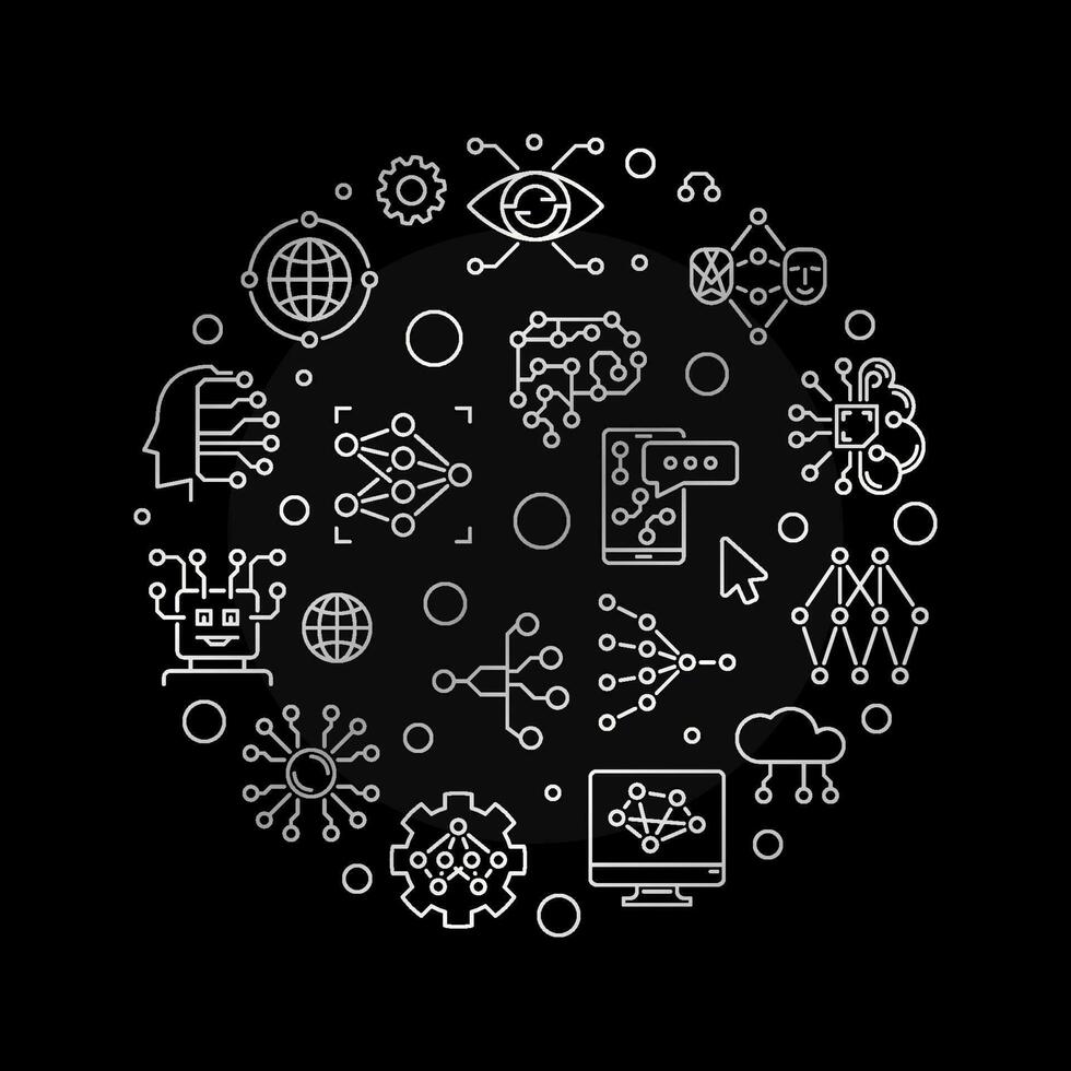 Ml Or Machine Learning Concept Outline Creative Round Banner Vector Illustration 23451184