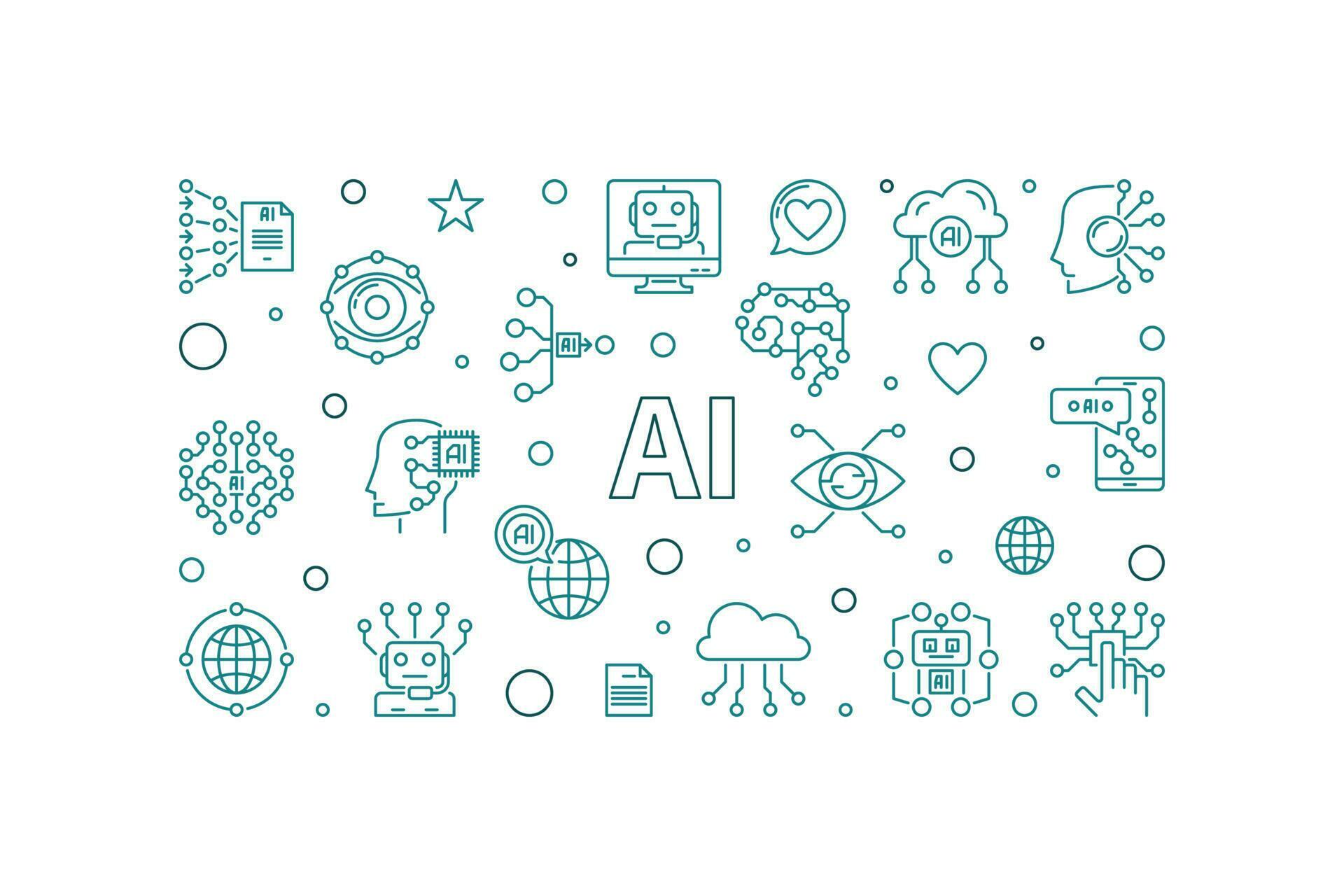 Ai Thin Line Horizontal Banner Vector Artificial Intelligence