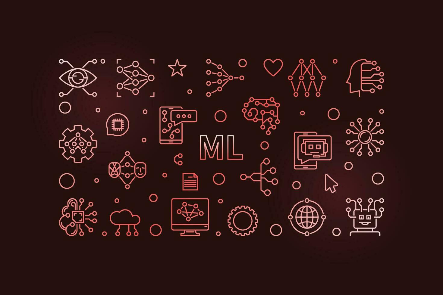 Ml Concept Horizontal Vector Colored Line Banner Machine Learning