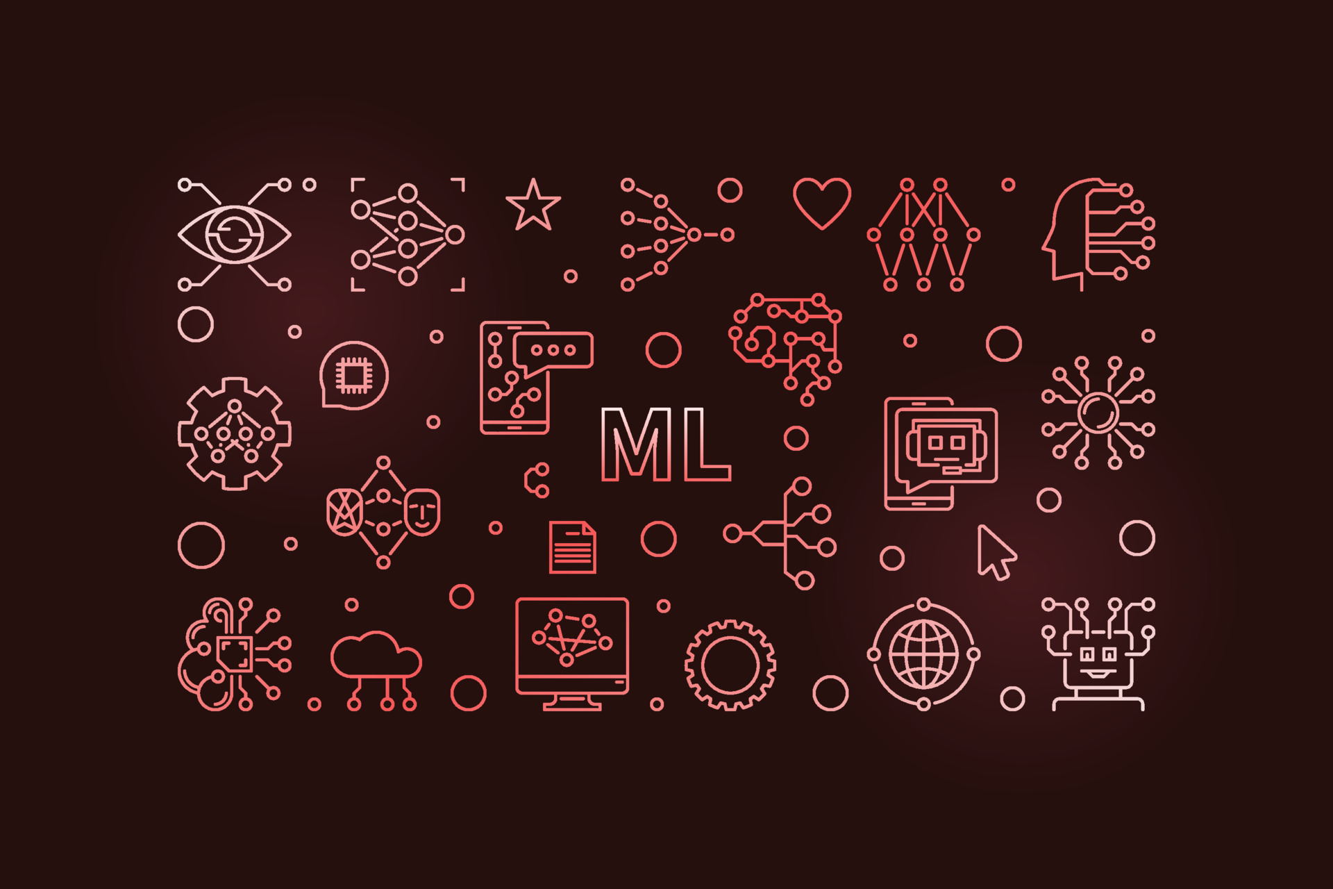 ML concept horizontal vector colored line banner. Machine Learning ...