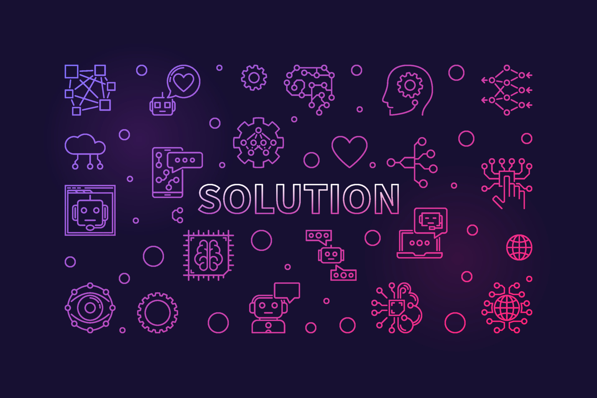 Solution outline horizontal vector colorful banner. AI Technology concept line illustration ...