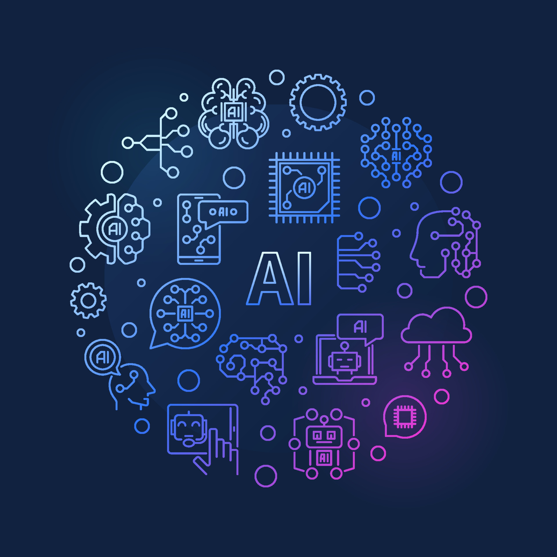 Ai Outline Round Colored Banner Artificial Intelligence Vector