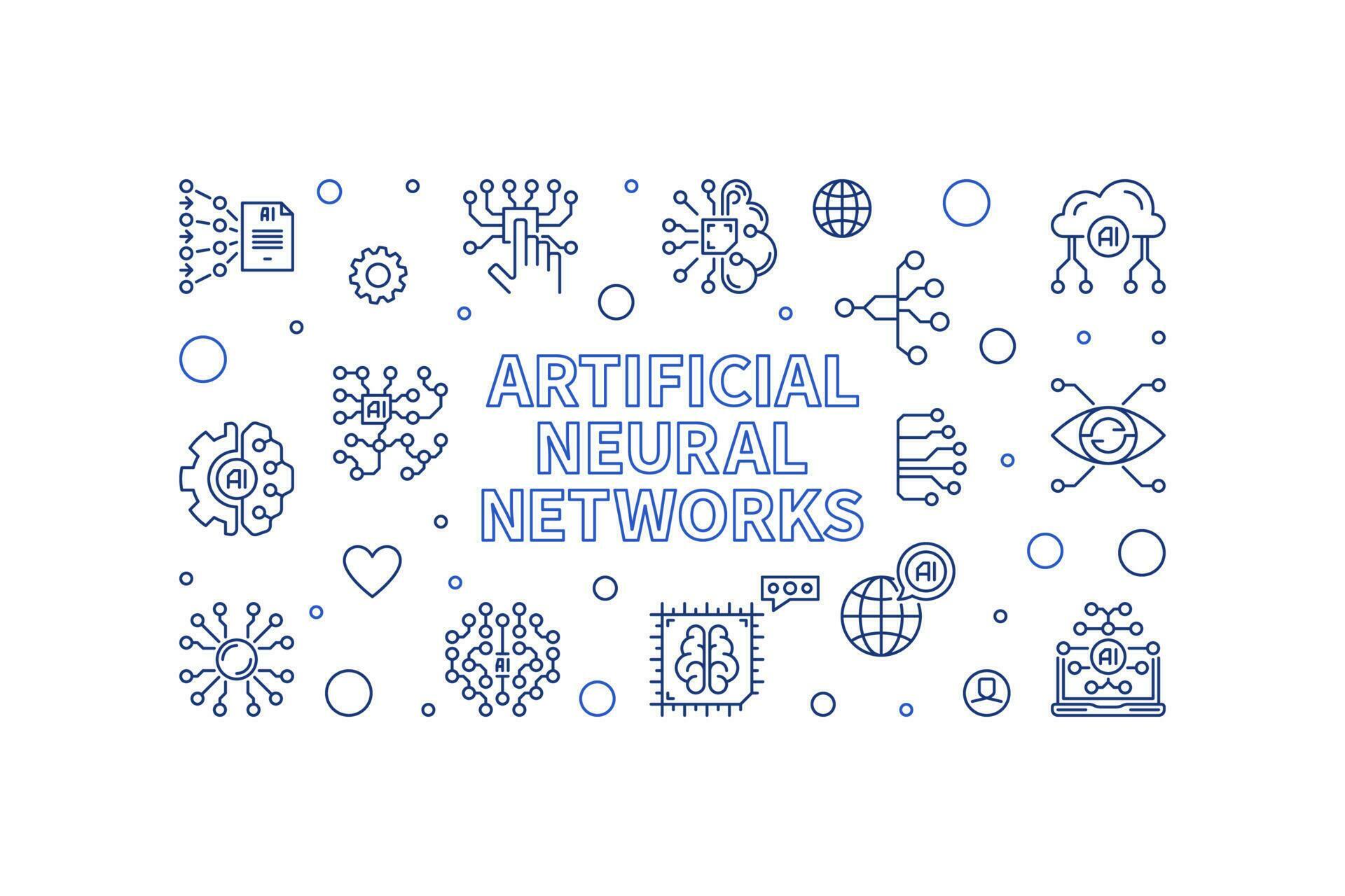 Artificial Neural Networks line horizontal minimal banner. Vector AI ...