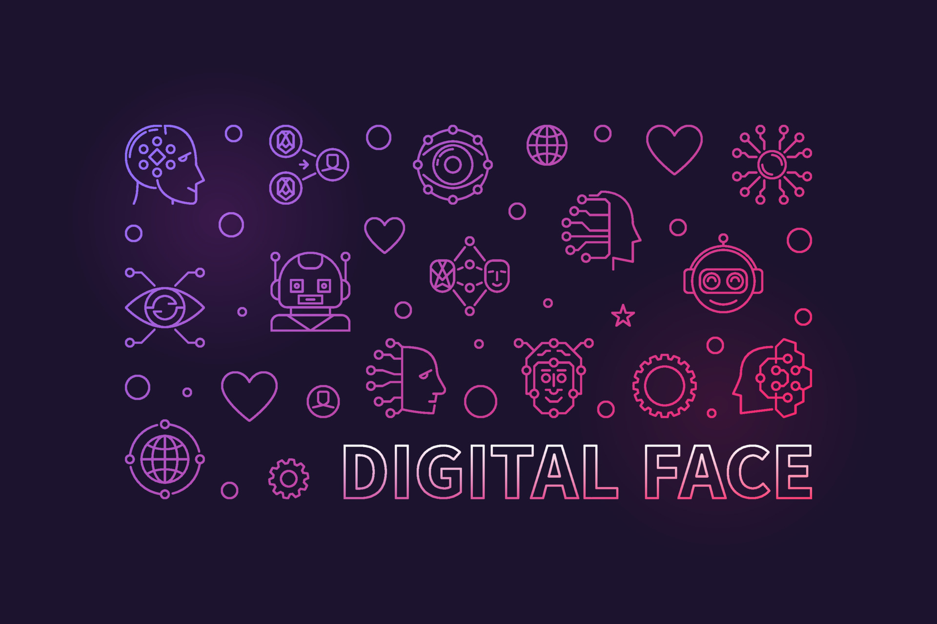 Digital Face Concept Line Horizontal Vector Colorful Banner Ai Bot