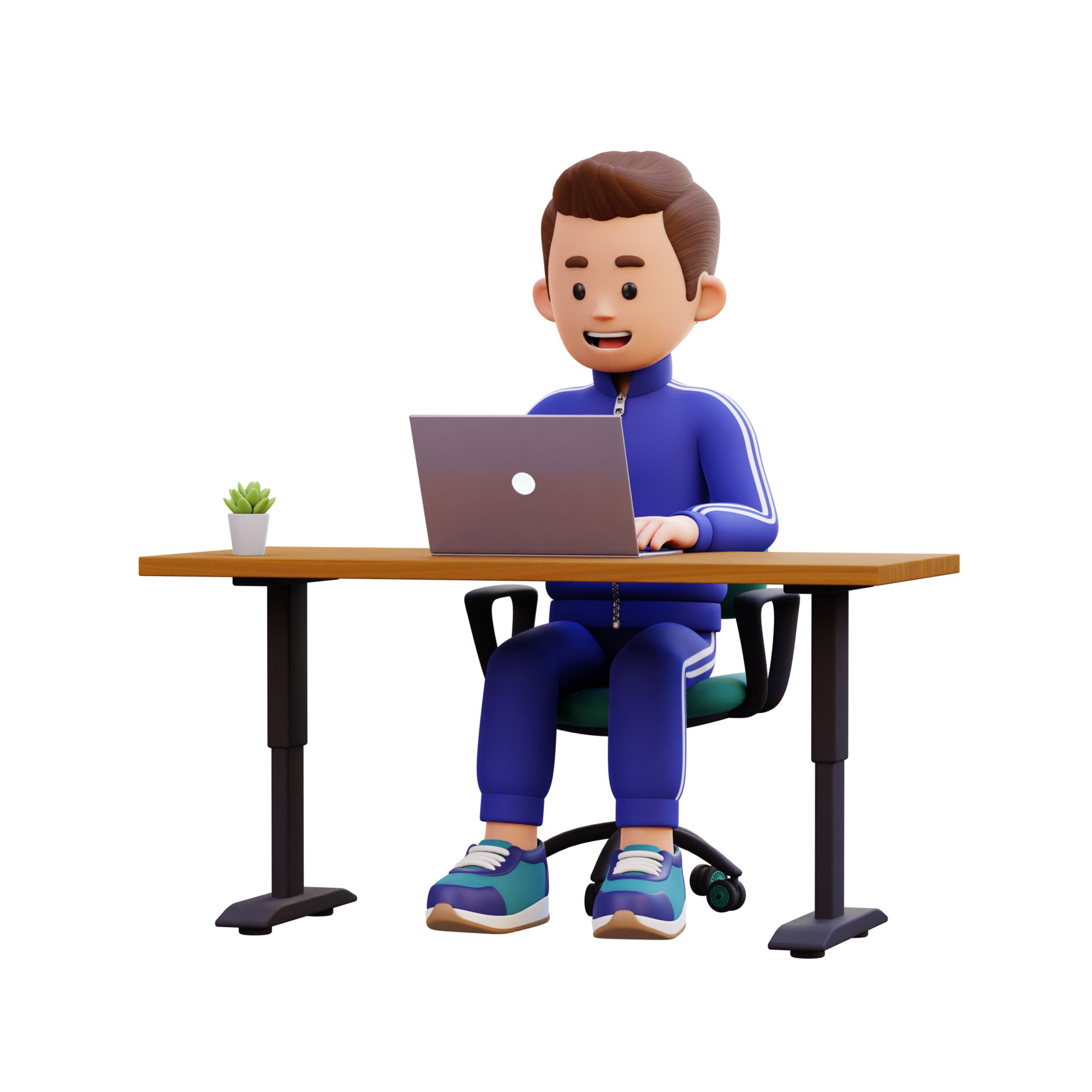 3d Male Character Working On A Laptop 23456556 Png