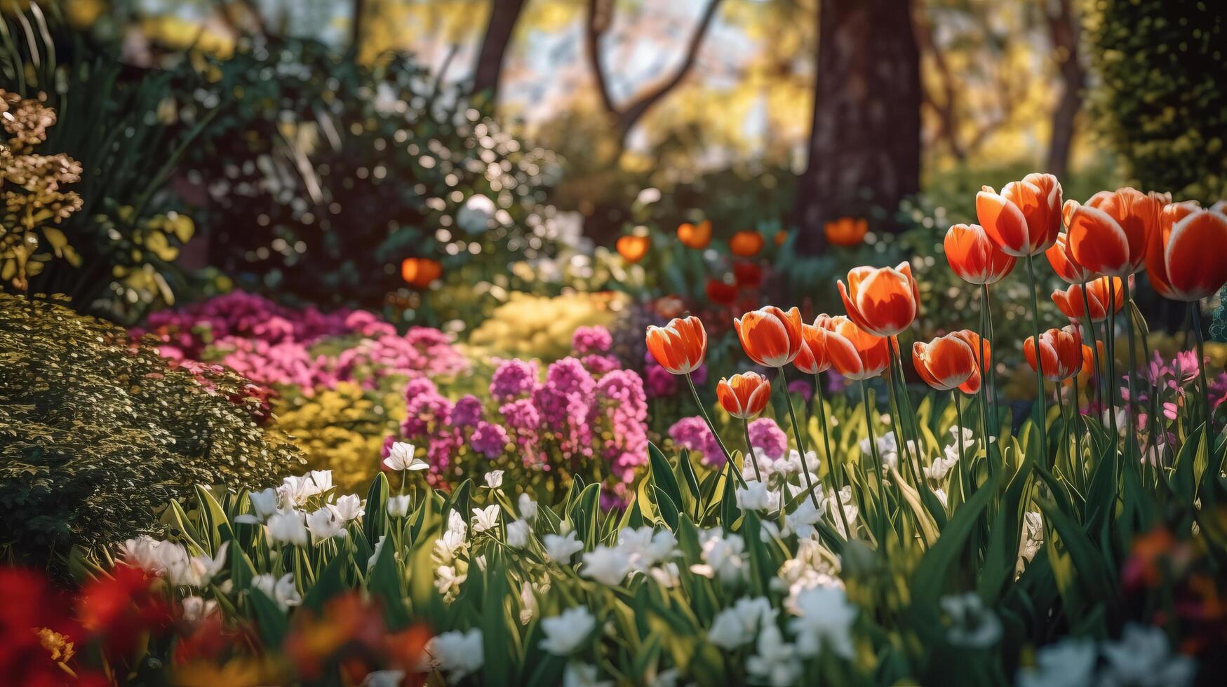 Colorful spring garden. Illustration 23458227 Stock Photo at Vecteezy