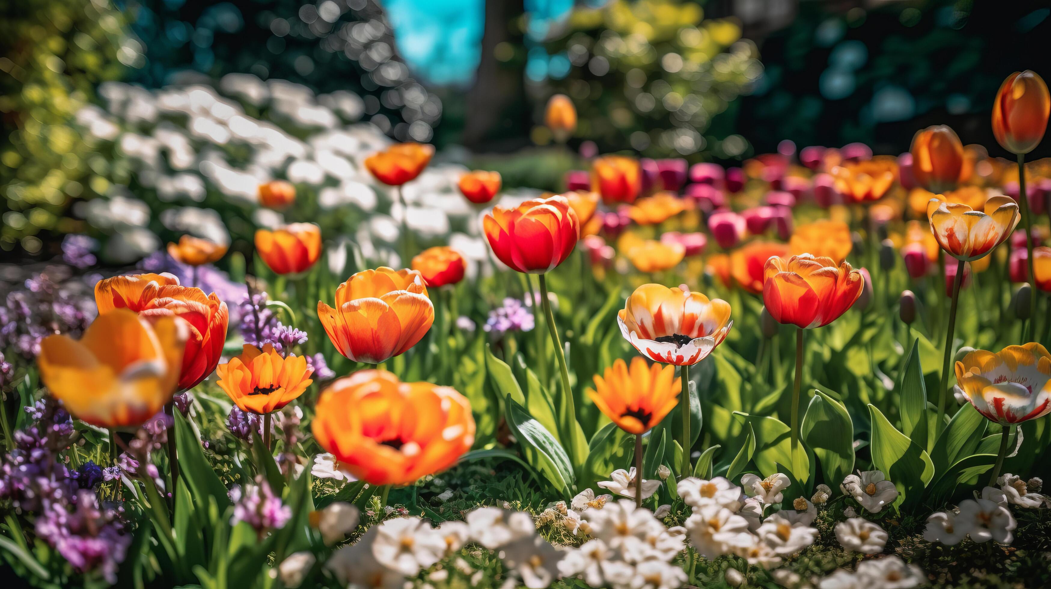 Colorful spring garden. Illustration 23458239 Stock Photo at Vecteezy