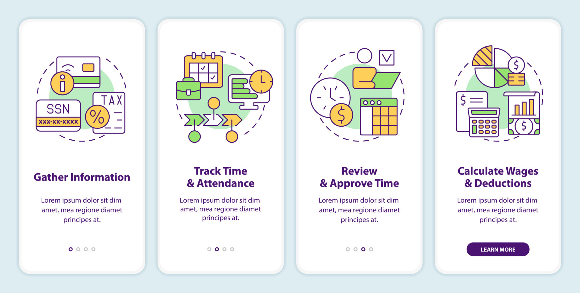 Payroll Processing Stages Onboarding Mobile App Screen Wage