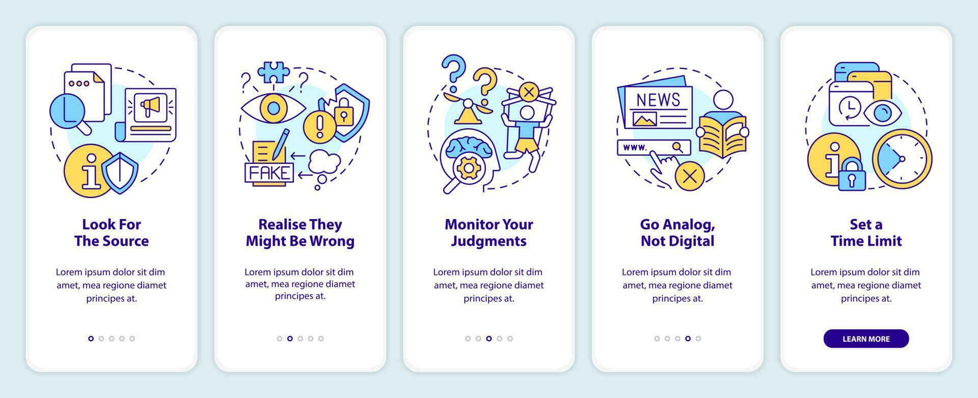 How To Read Bad News Onboarding Mobile App Screen Media Overload Walkthrough 5 Steps Editable
