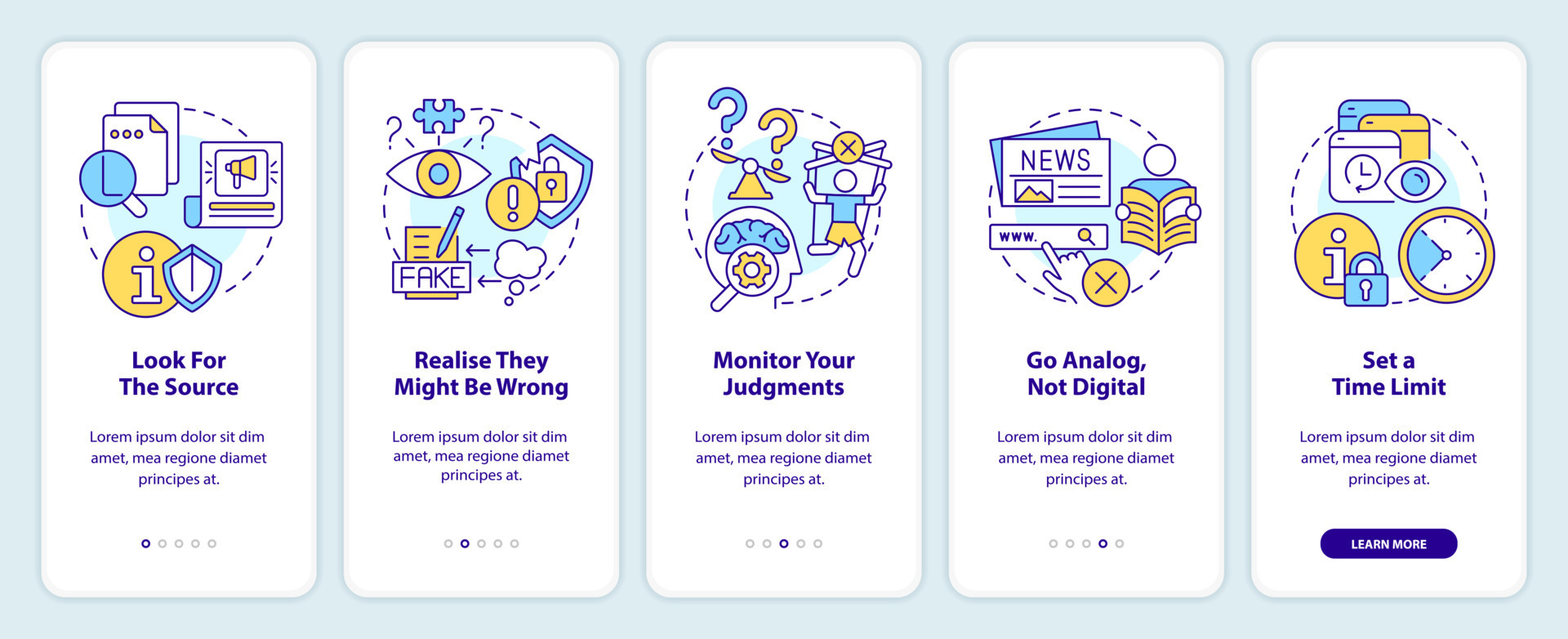 How To Read Bad News Onboarding Mobile App Screen Media Overload Walkthrough 5 Steps Editable