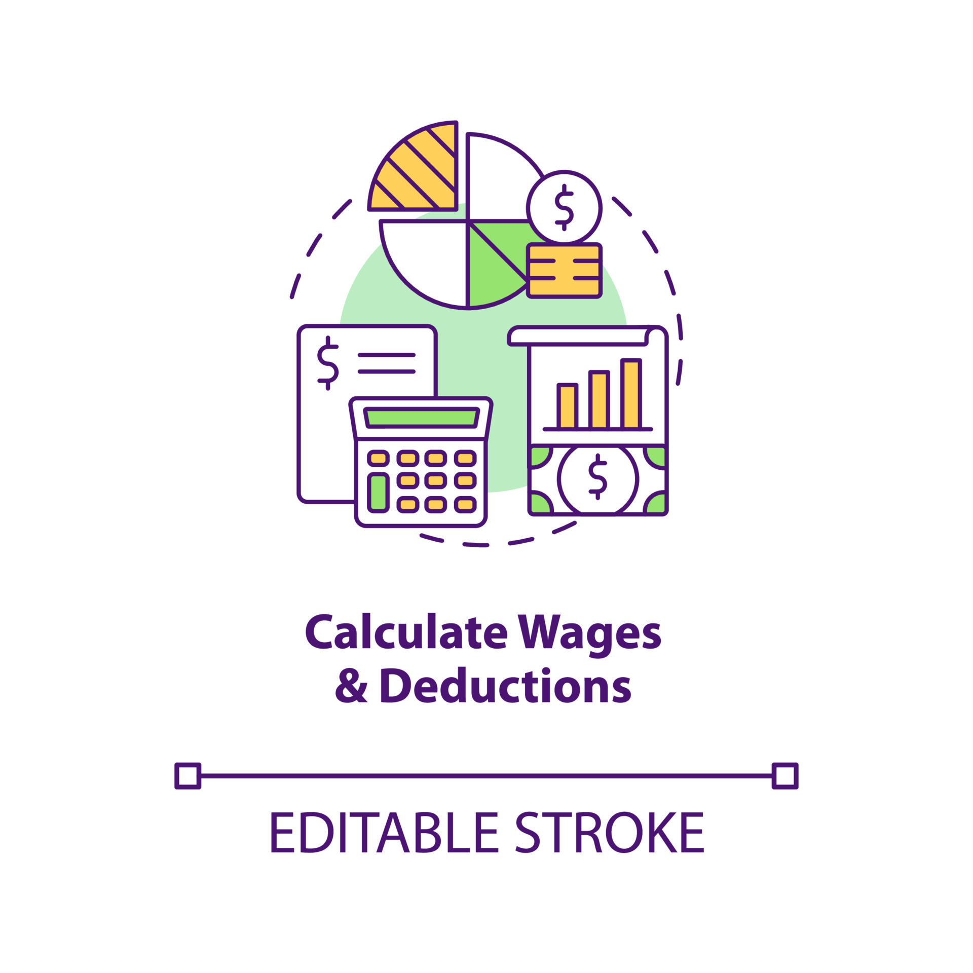 Calculate wages and deductions concept icon. Payroll processing step ...
