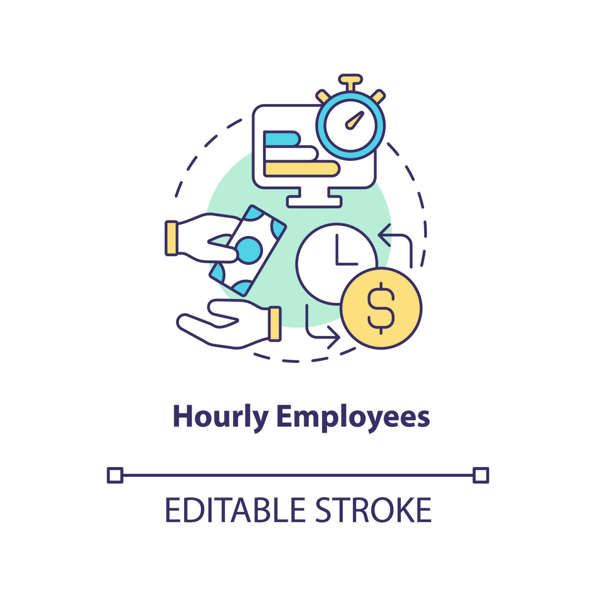 Hourly employees concept icon. Worker wage type. Payroll processing ...