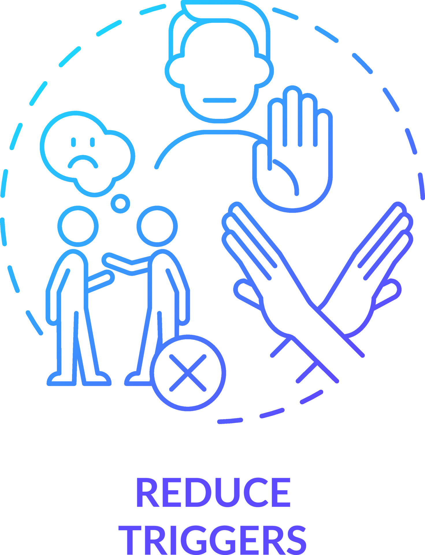 Reduce triggers blue gradient concept icon. Avoid negative situation. Emotional regulation ...