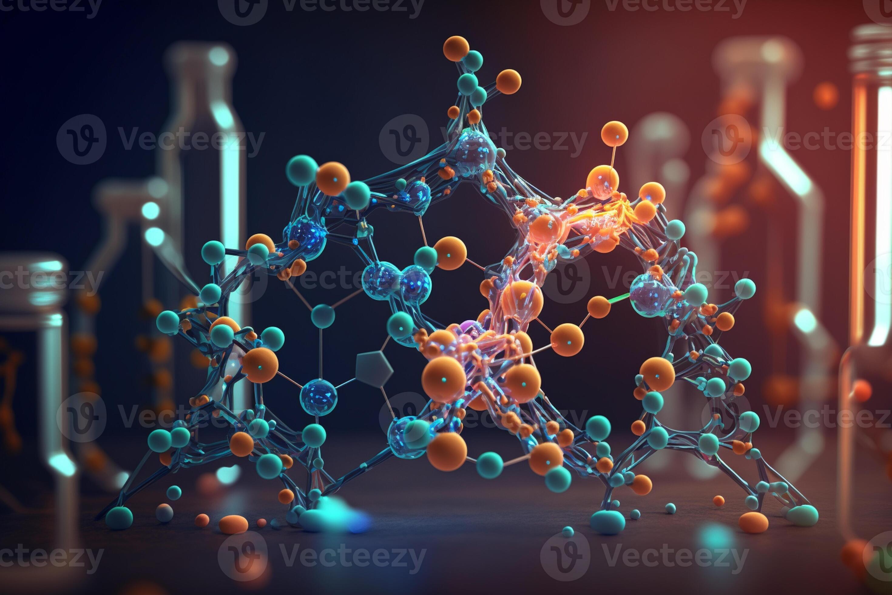 3d Rendering Of A Dna Molecule Model Science Background With Molecules And Atoms In Laboratory