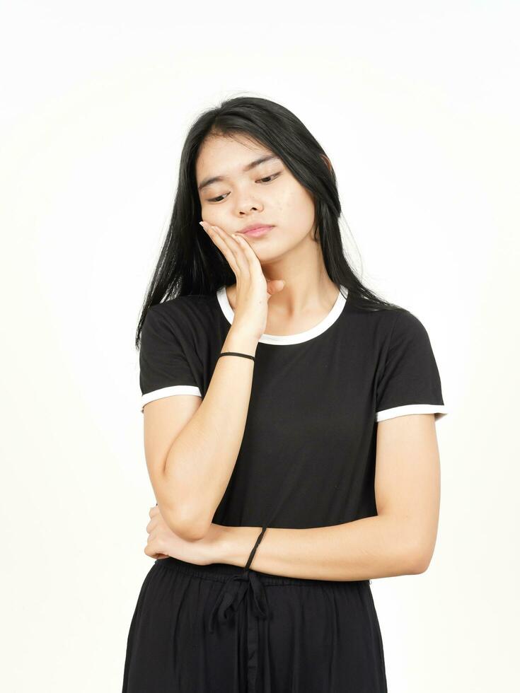 Hand on cheek boring gesture Of Beautiful Asian Woman Isolated On White ...