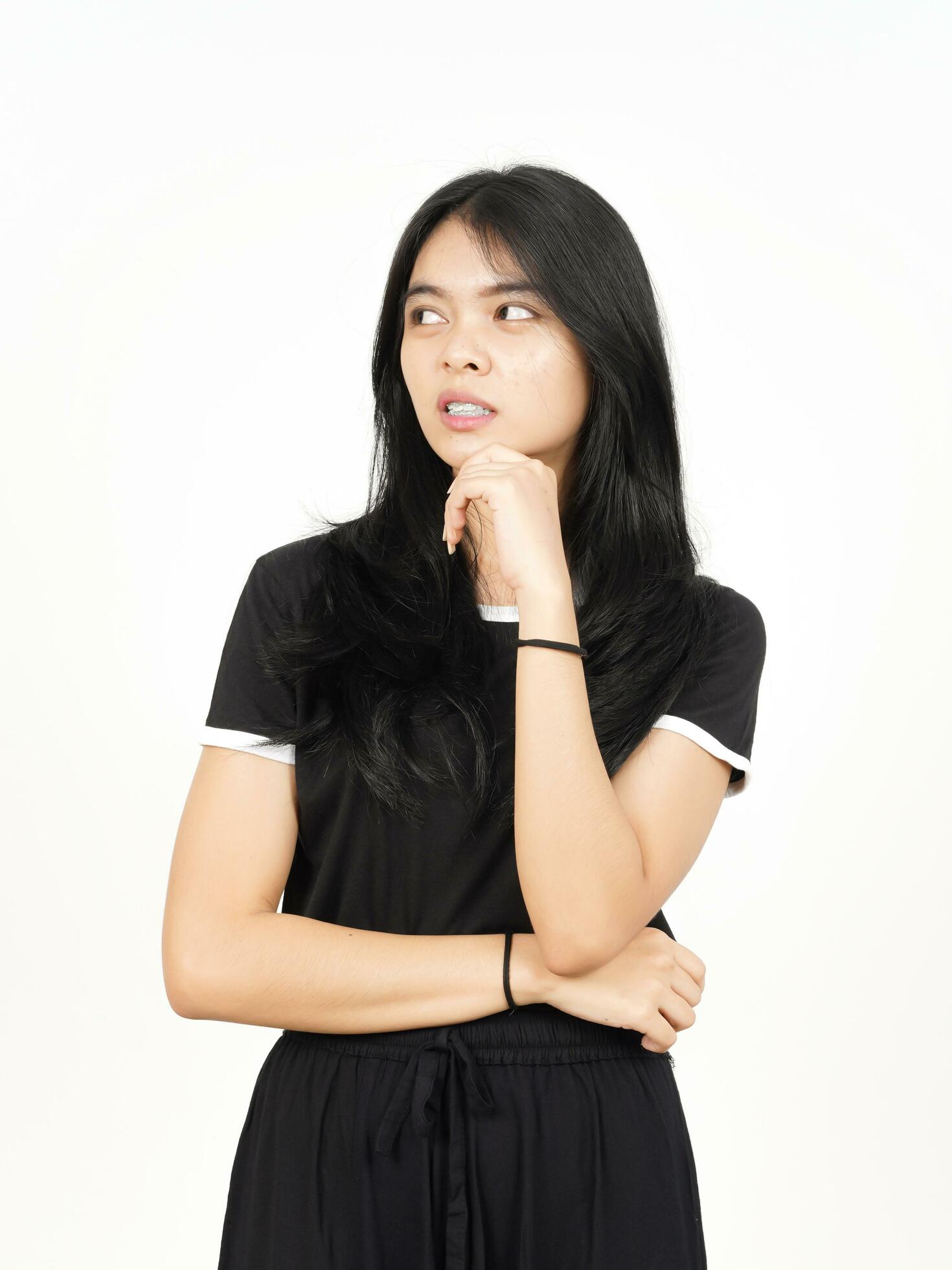 Thinking and Confused gesture Of Beautiful Asian Woman Isolated On ...