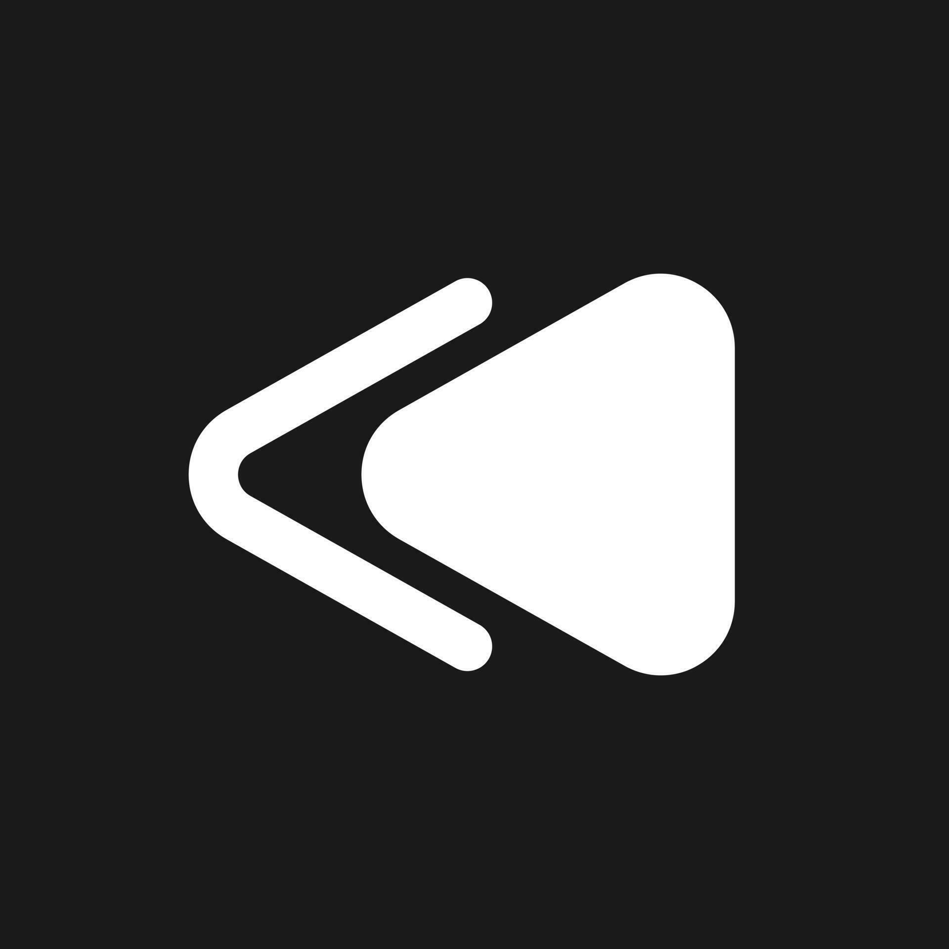 Fast reverse button dark mode glyph ui icon. Music player. Playing video. User interface design ...