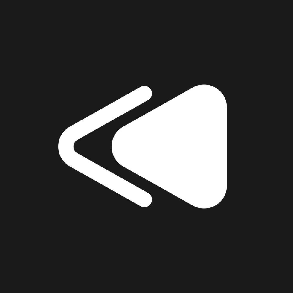 Fast reverse button dark mode glyph ui icon. Music player. Playing video. User interface design ...