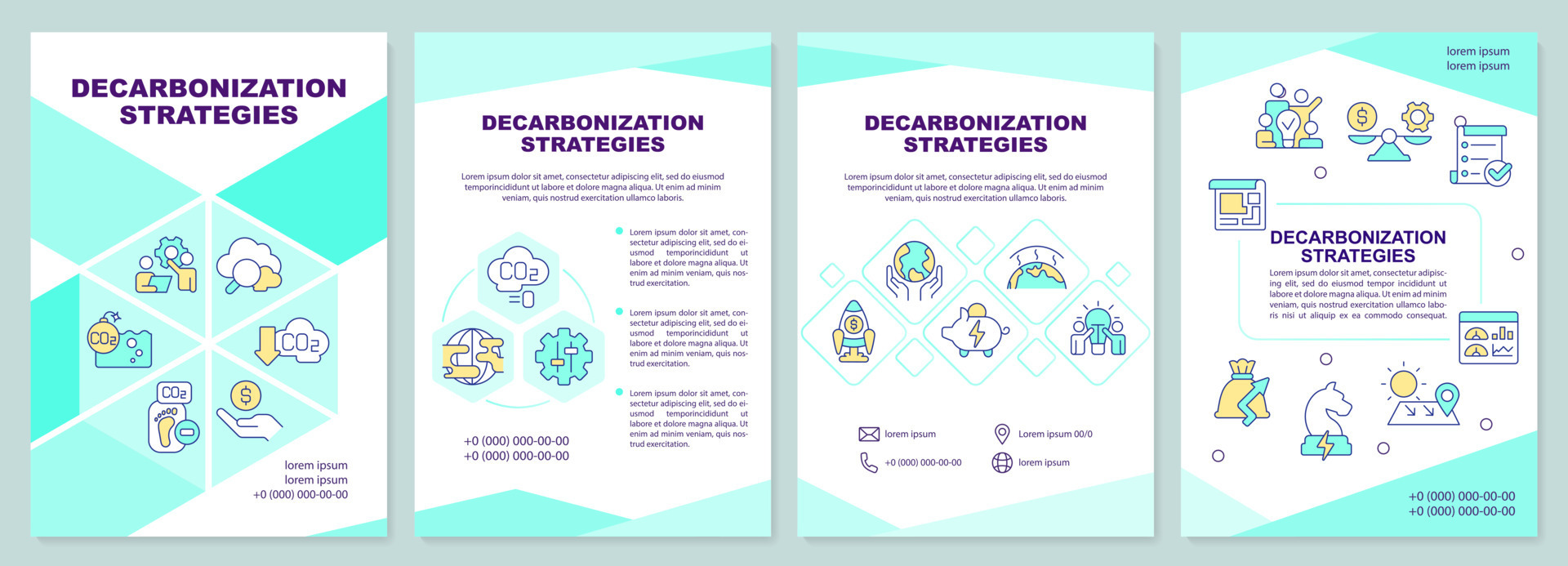 Decarbonization Strategies Mint Brochure Template Net Zero Leaflet Design With Linear Icons