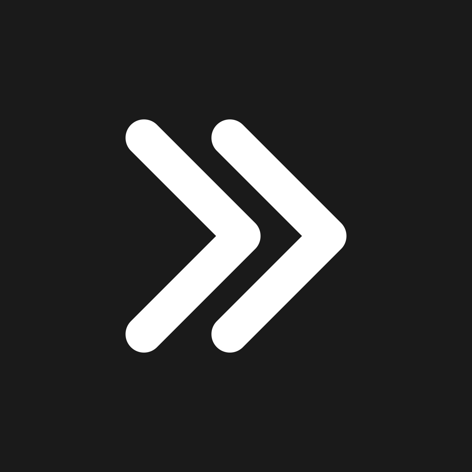 Right double arrow dark mode glyph ui icon. Fast forward button. Speed up. User interface design ...